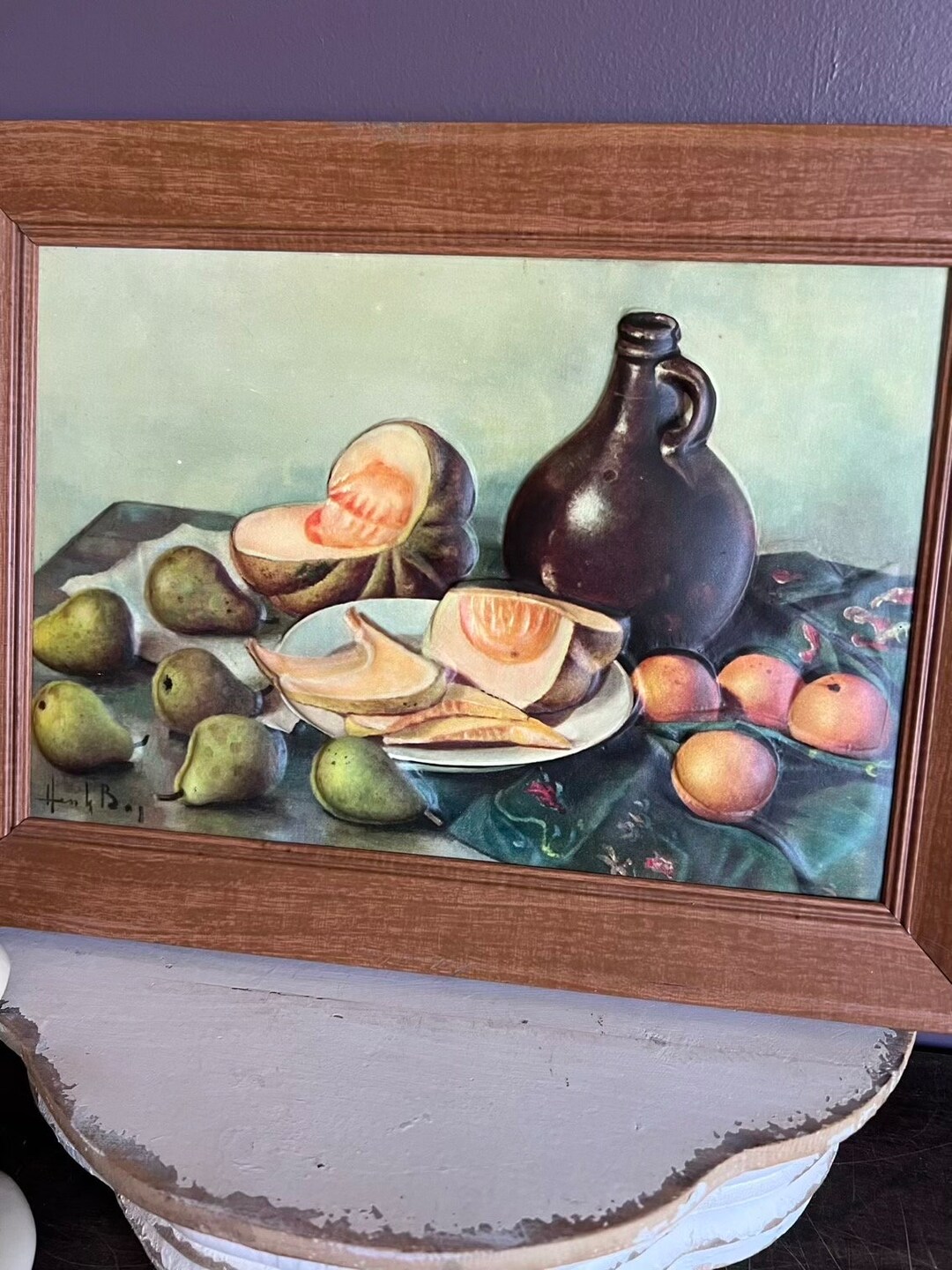 Henk Bos Vintage Still Art Picture Framed Still Life Pears Fruit With ...
