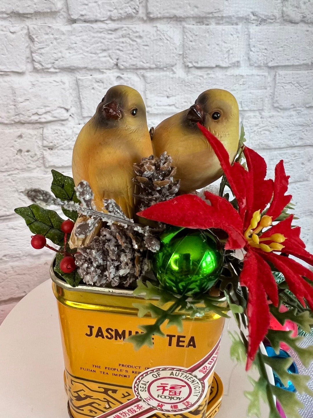 JASMINE TEA and Bird Assemblage Vintage Centerpiece Handmade Kitschy ...