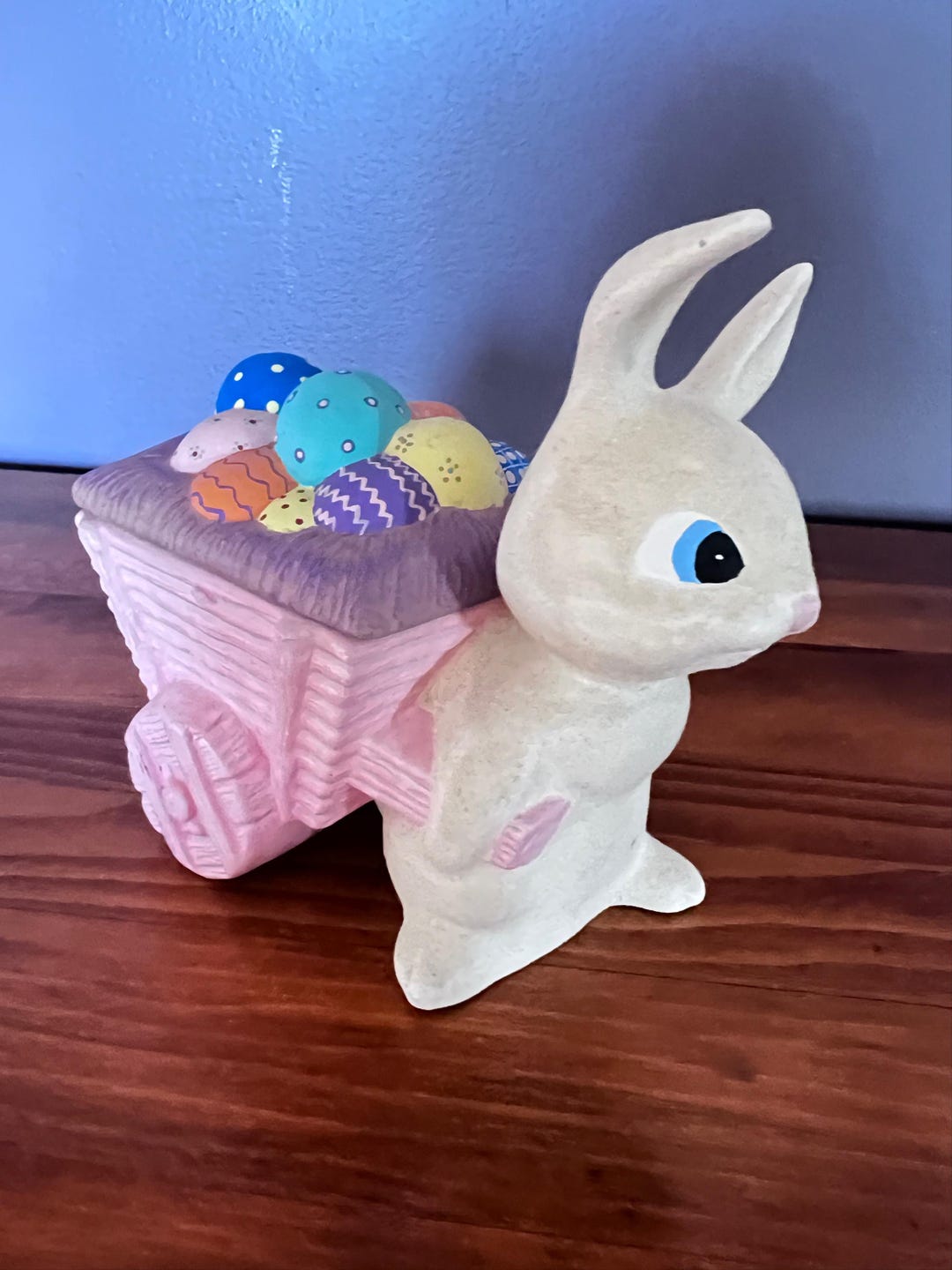 Vintage Ceramic Easter Bunny and Cart | Hobbyist Painted Rabbit Spring ...
