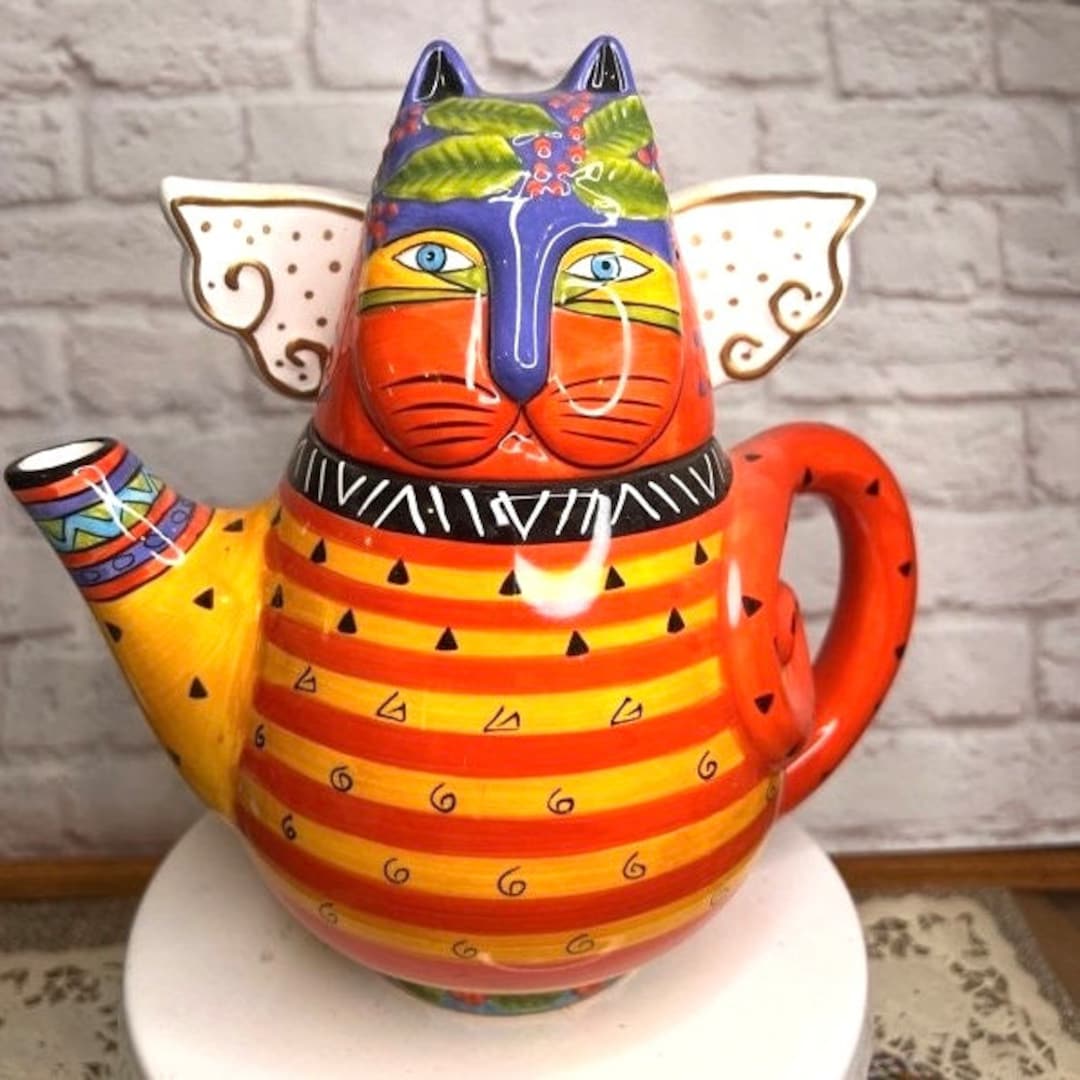 Laurel Burch Grants Cat Angel Teapot Brightly Painted Colorful Art ...
