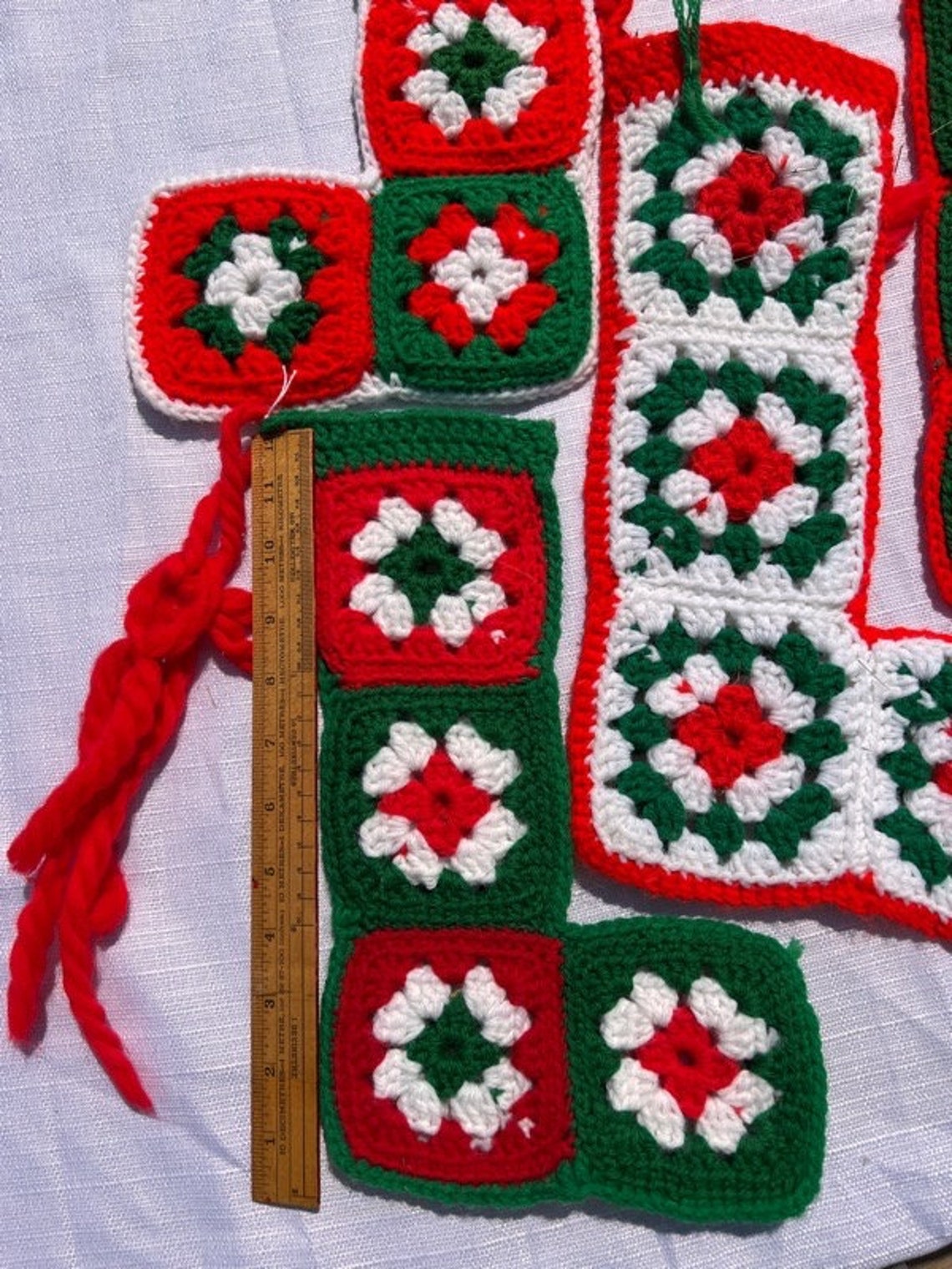 You Choose MCM Hand Knit Stockings Granny Square White Green Red ...