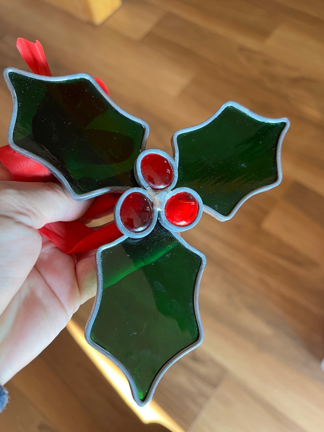 Mistletoe Stained Glass Wreath Vintage With Candle Christmas Suncatcher ...