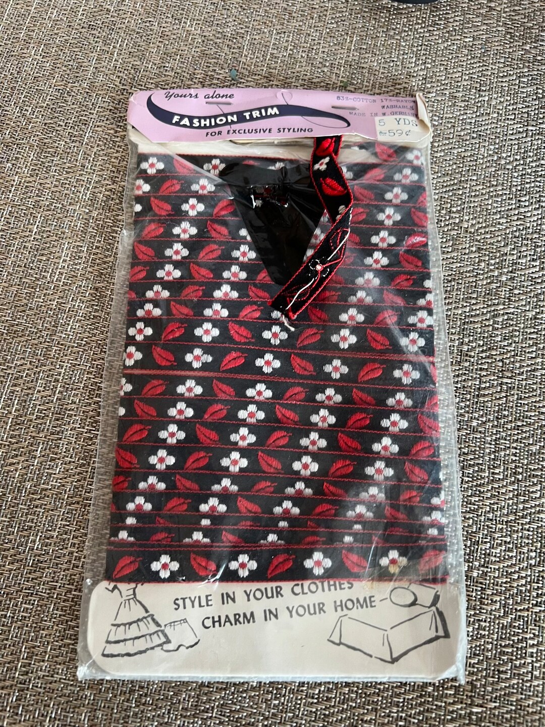 Dansk Ribbon Navy Blue and Red Floral Motif Fabric Edging Scandinavian ...