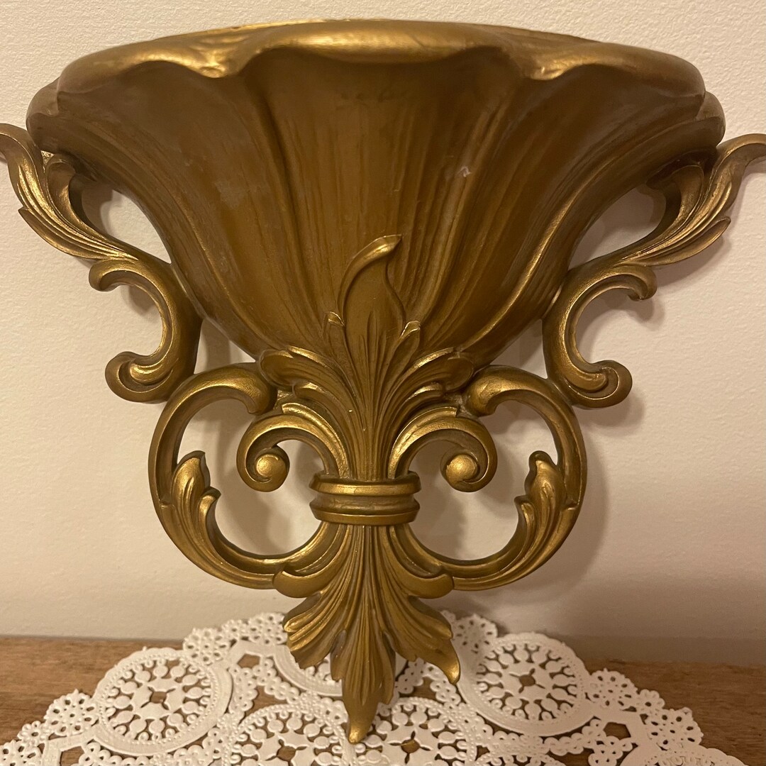 Homco 4446 Gold Wall Sconce Pocket Vase 1970 Molded Plastic Syrocco ...