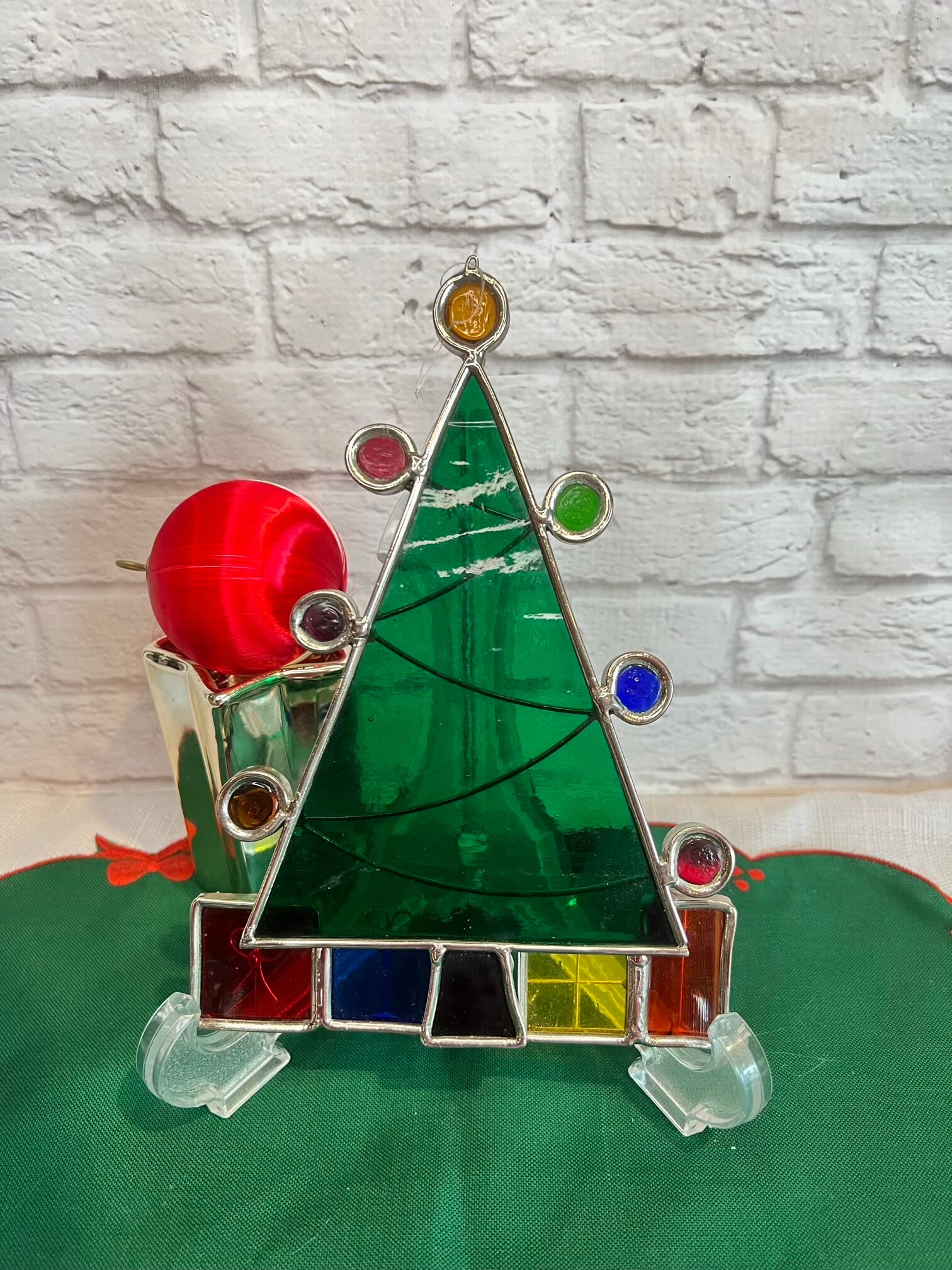 Vintage Stained Glass Christmas Tree Suncatcher: Holiday Window Decor ...