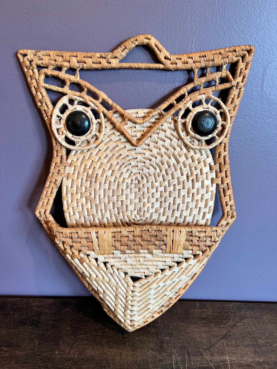 Vintage Rattan Owl Wall Hanging Woven Boho Owl Wall Art With Pocket ...