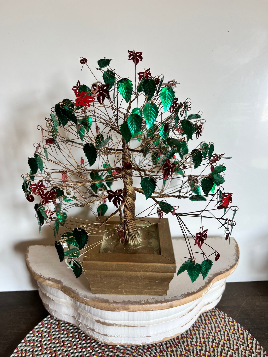 Vintage Handmade Copper Wire Tree Red and Green Christmas Holiday Motif ...