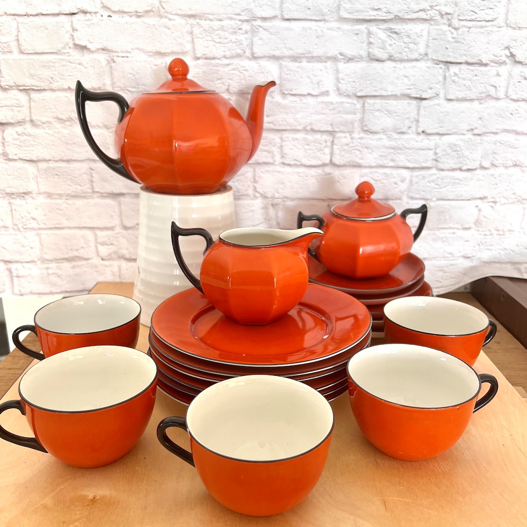 Vintage ART DECO Orange Lusterware Coffee Tea Set /rudolf Wachter ...