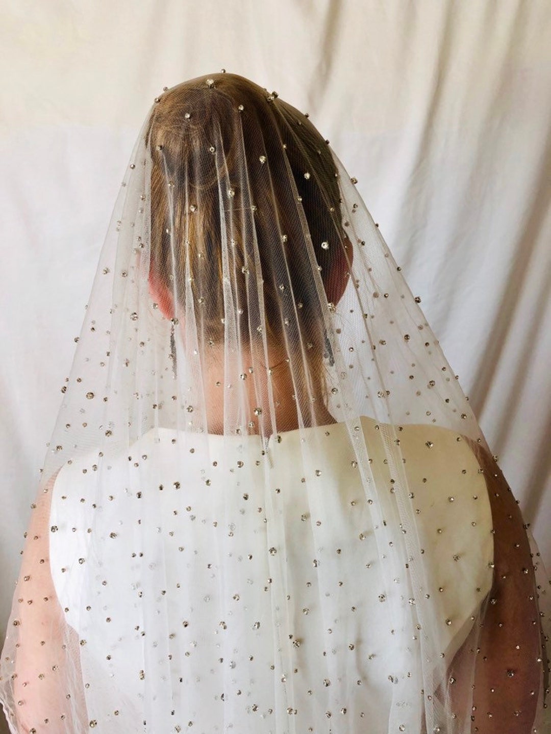 Rhinestone Tulle Fabric, Hand Sewn Bridal Veil Material - Etsy