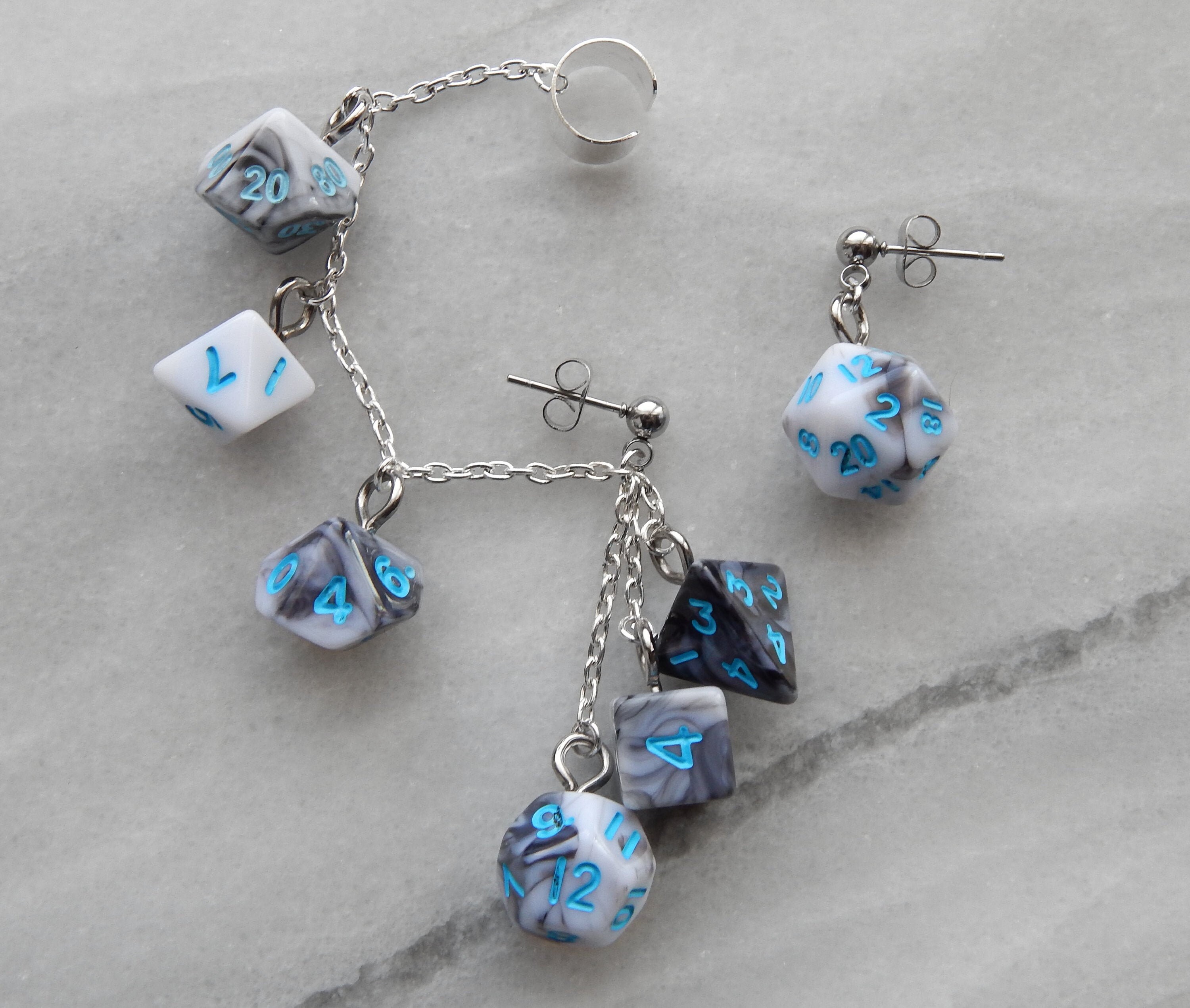 Blue Marble Polyhedral D20 Mini Dice Ear Cuff Chain Geek | Etsy