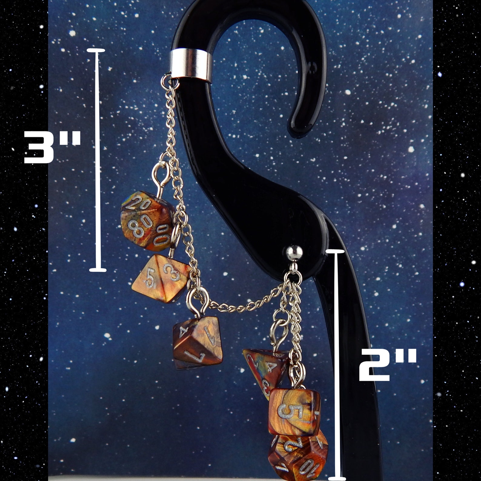 Metallic Gold Polyhedral D20 Mini Dice Ear Cuff Chain | Geek Aesthetic ...