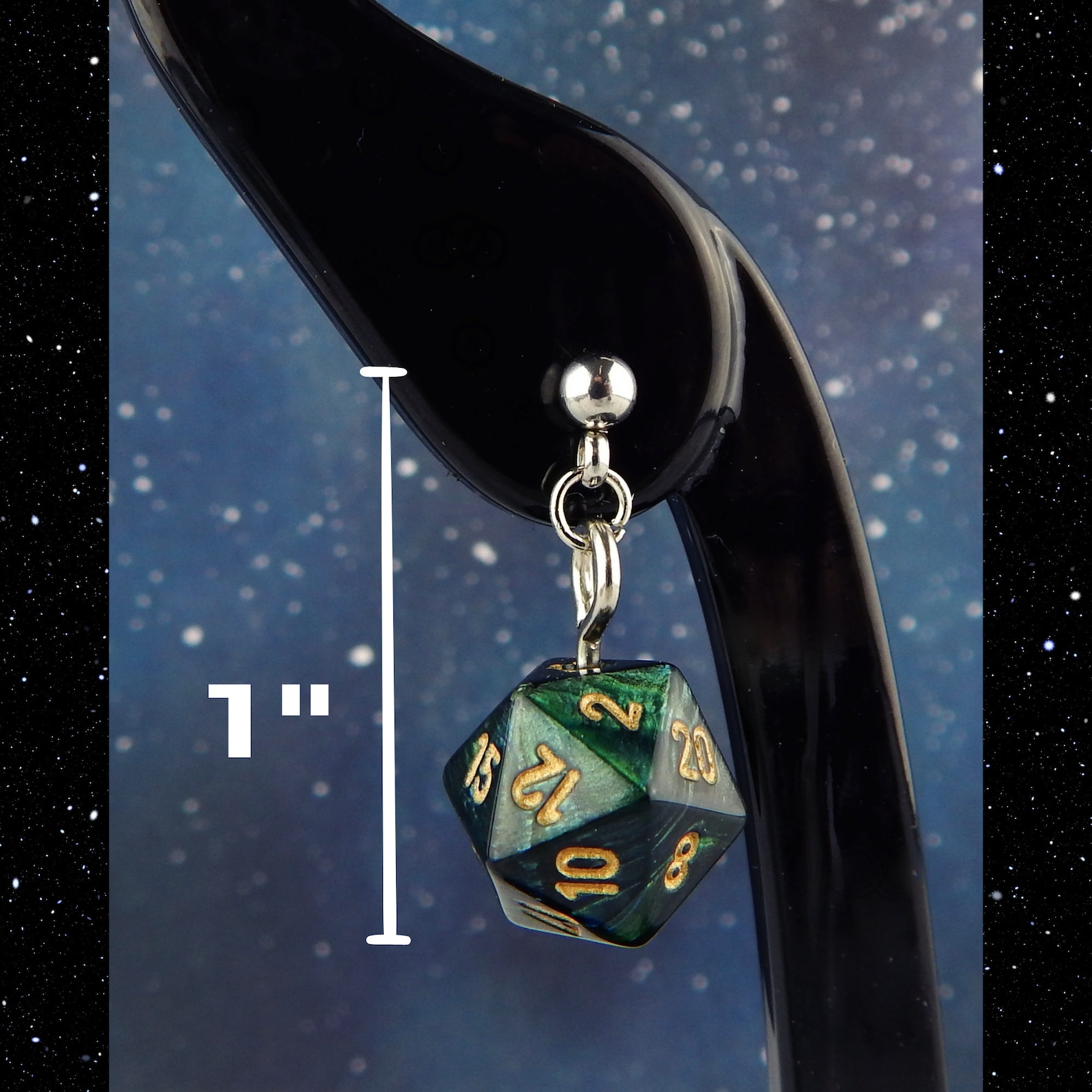 Jade Scarab Dark Green Polyhedral D20 Mini Dice Ear Cuff Chain | Geek ...