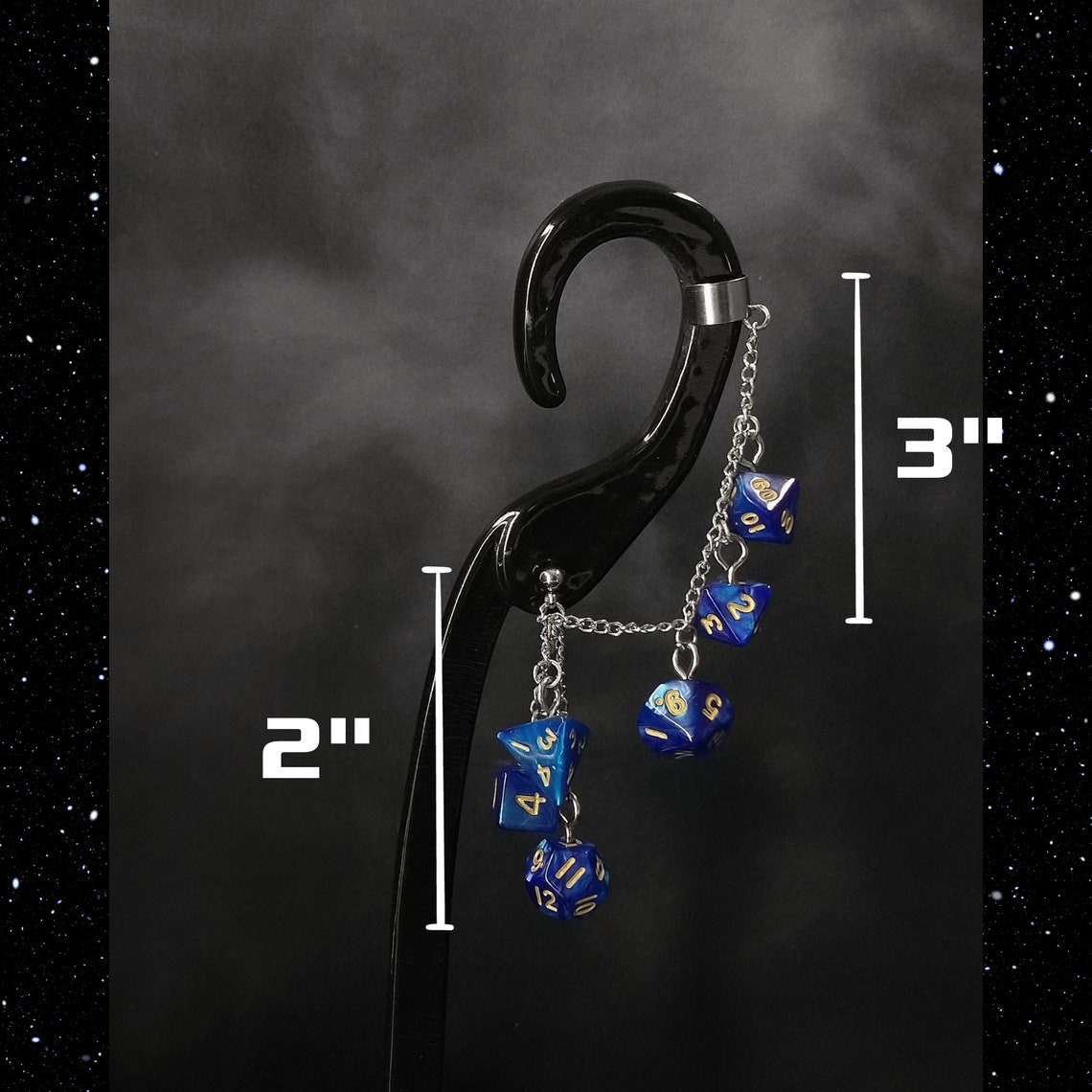 Blue Swirl Polyhedral D20 Mini Dice Ear Cuff Chain | Geek Aesthetic ...