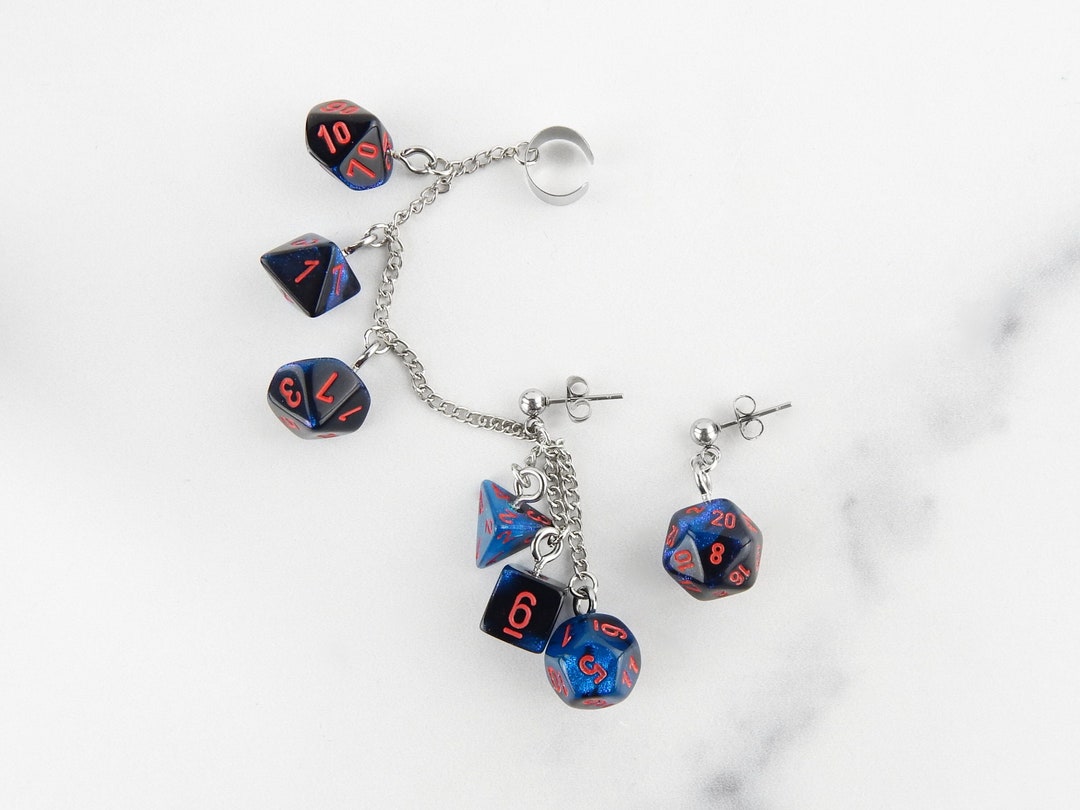 Starlight Celestial Polyhedral D20 Mini Dice Ear Cuff Chain | Geek ...