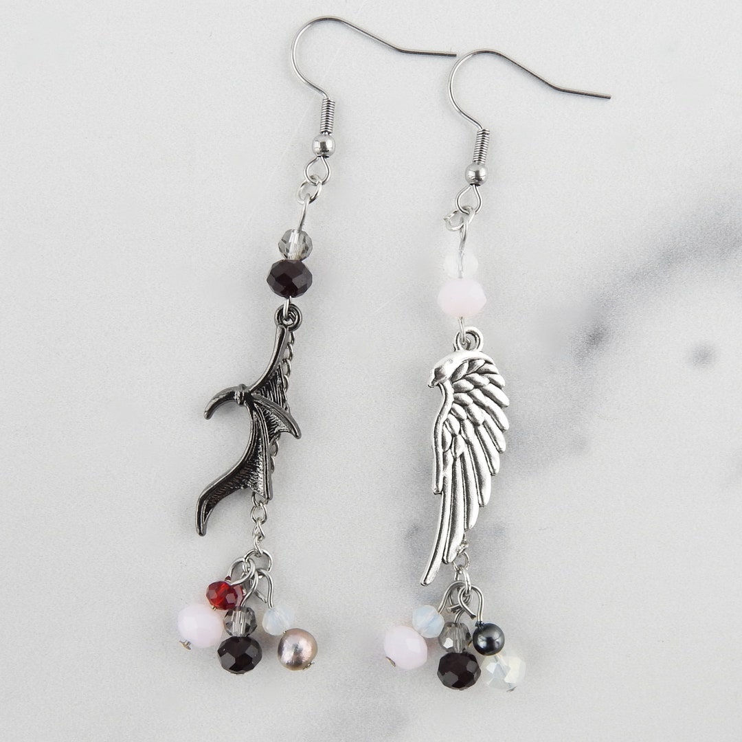 Deathsend Devil & Angel Wing Dangle Earrings Goth Earrings - Etsy
