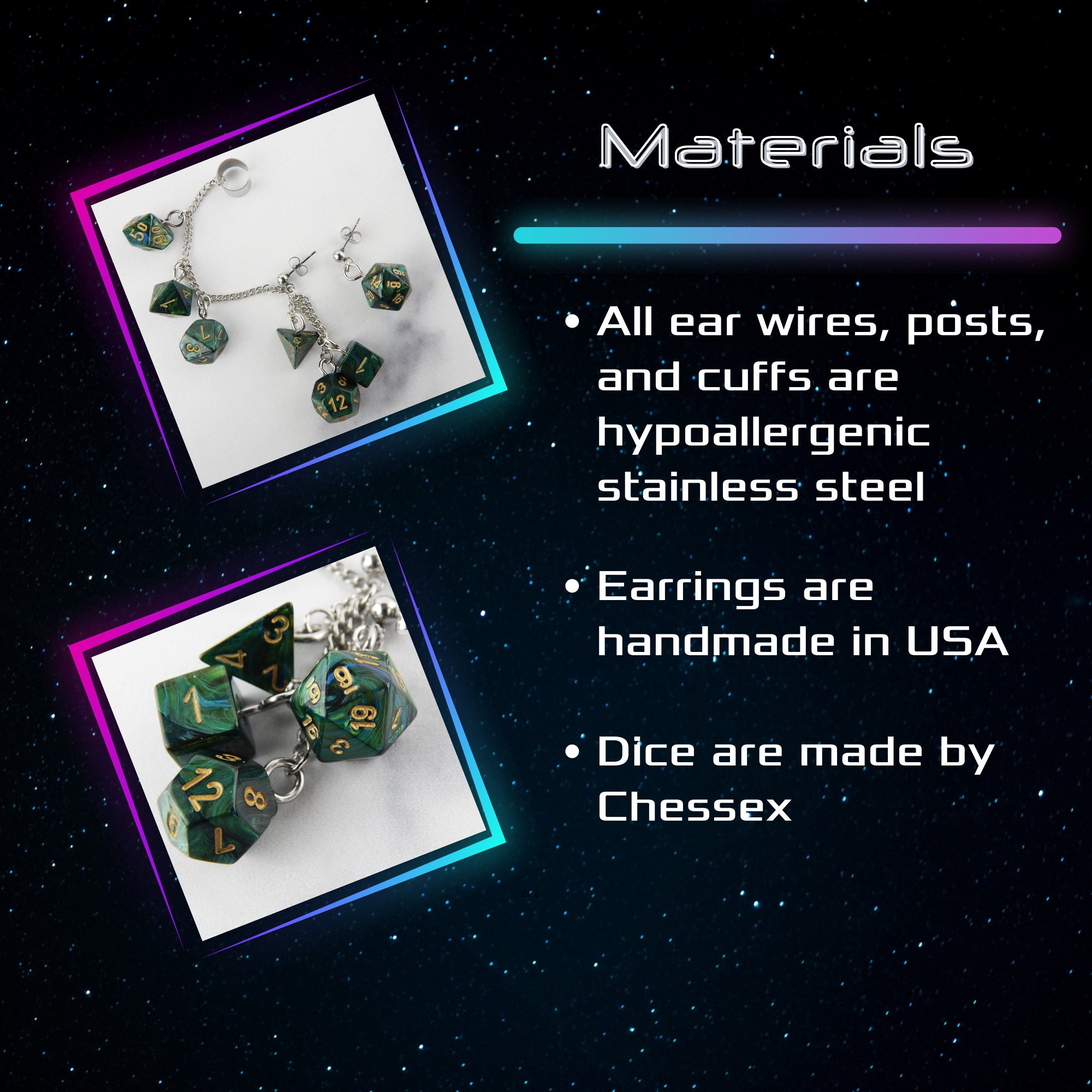 Jade Scarab Dark Green Polyhedral D20 Mini Dice Ear Cuff Chain | Geek ...