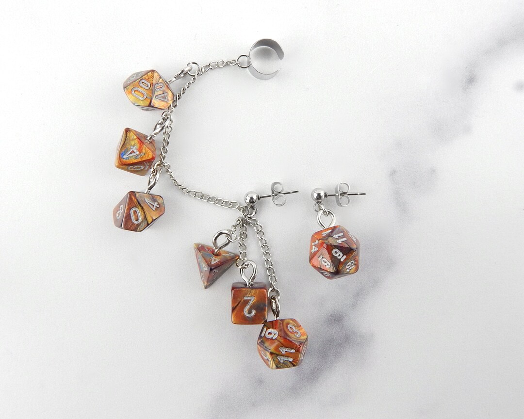Metallic Gold Polyhedral D20 Mini Dice Ear Cuff Chain | Geek Aesthetic ...