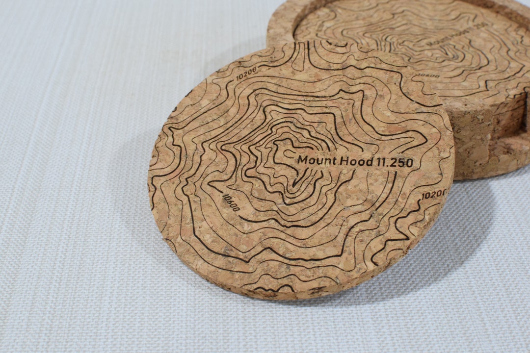 Mt. Hood Topography Cork Coaster Set 1/4 Thick - Etsy