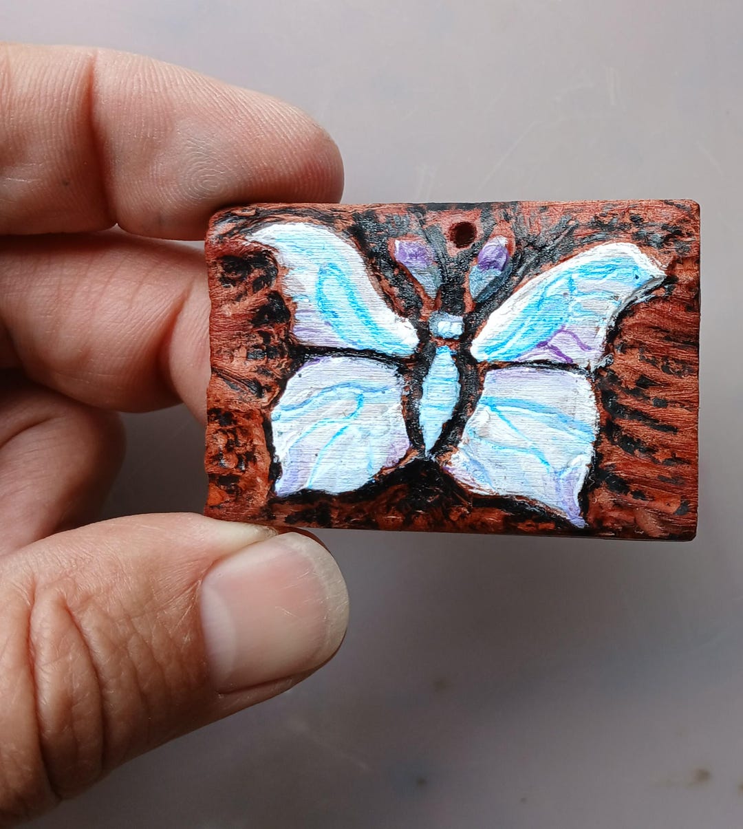 Handmade Butterfly Wood Disc Pendant: Pyrography Art - Etsy