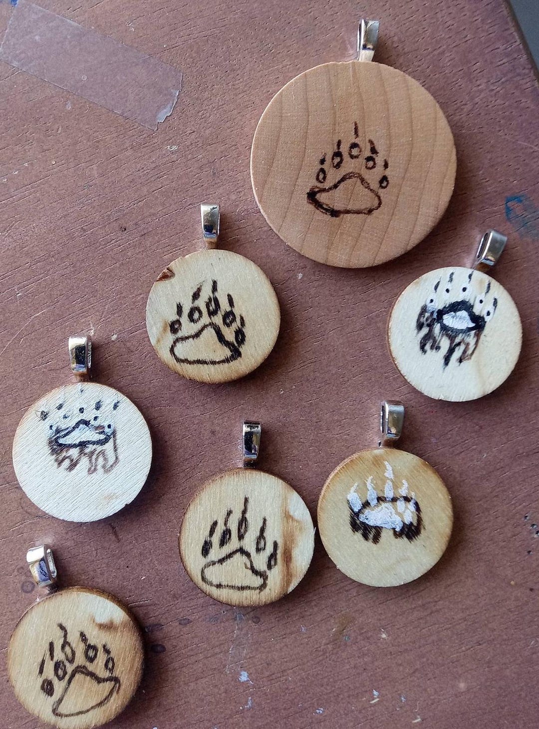 Native American Inspired Wood Disc Pendant: Pyrography Bear Paw - Etsy