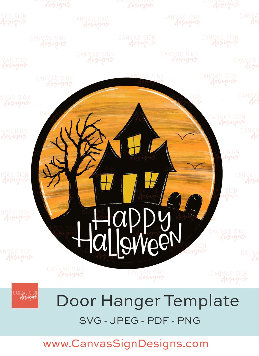 TEMPLATE: Halloween Door Hanger Template - Haunted House Template ...