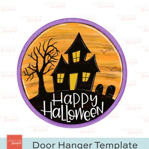 TEMPLATE: Halloween Door Hanger Template - Haunted House Template ...