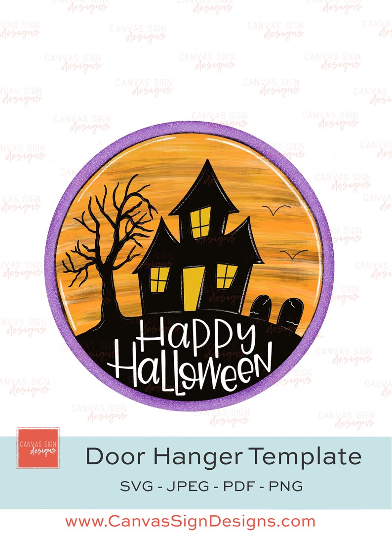 TEMPLATE: Halloween Door Hanger Template Haunted House - Etsy