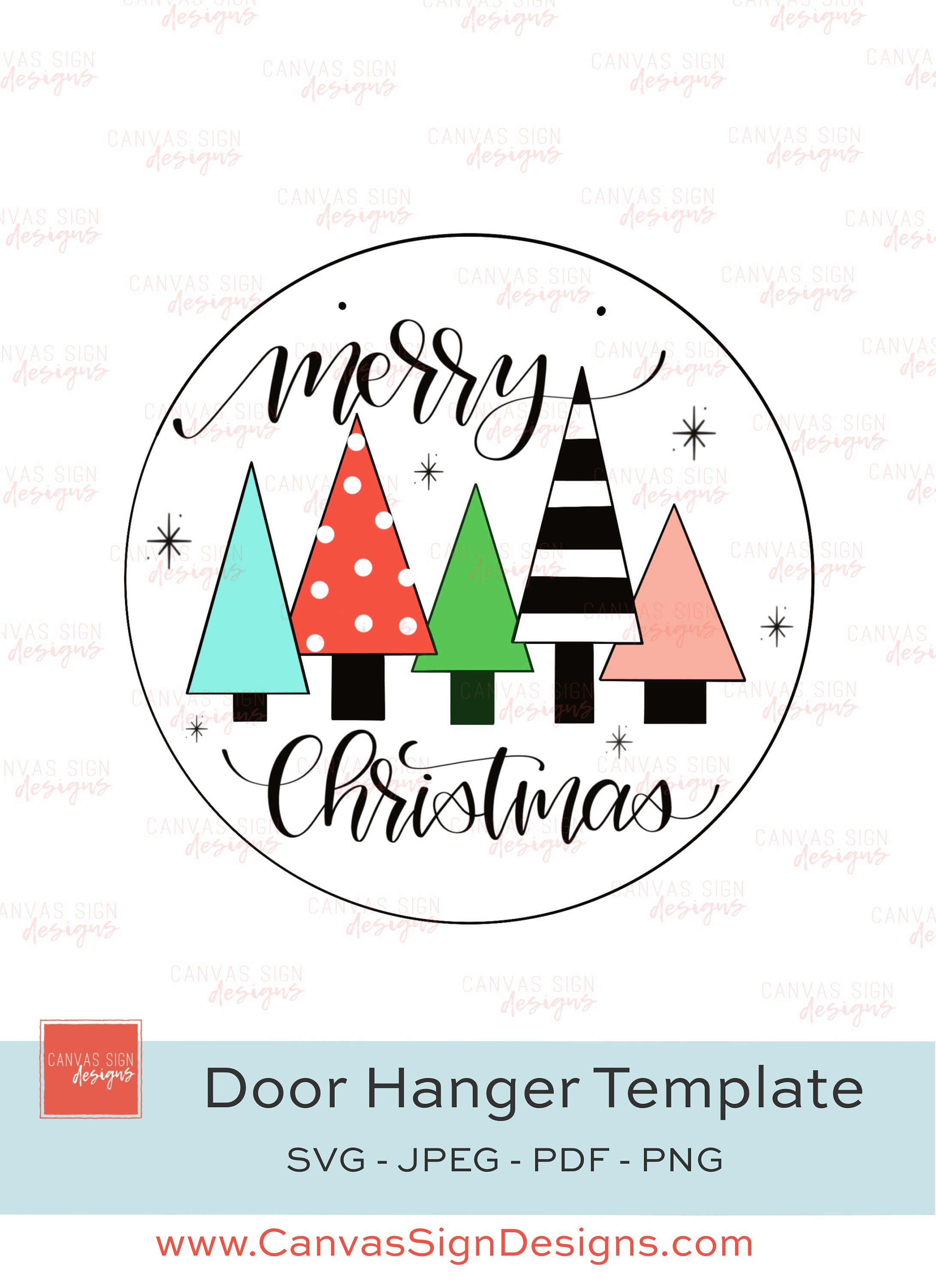 Merry Christmas Trees Door Hanger Template Digital Download Etsy