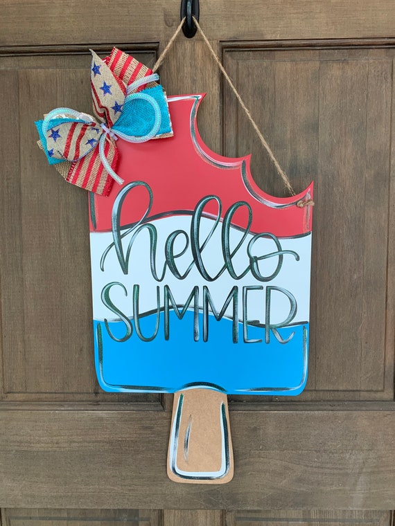 Hello Summer Door Hanger Summer Door Hanger Patriotic Door Etsy