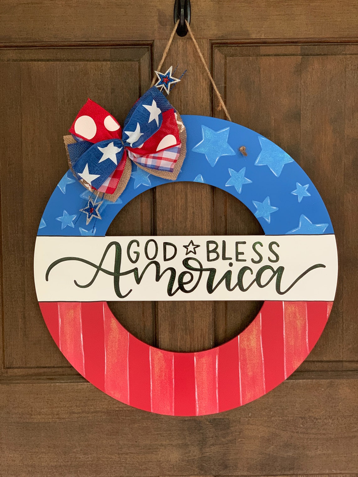 God Bless America Round Wooden Door Hanger Free Shipping Etsy