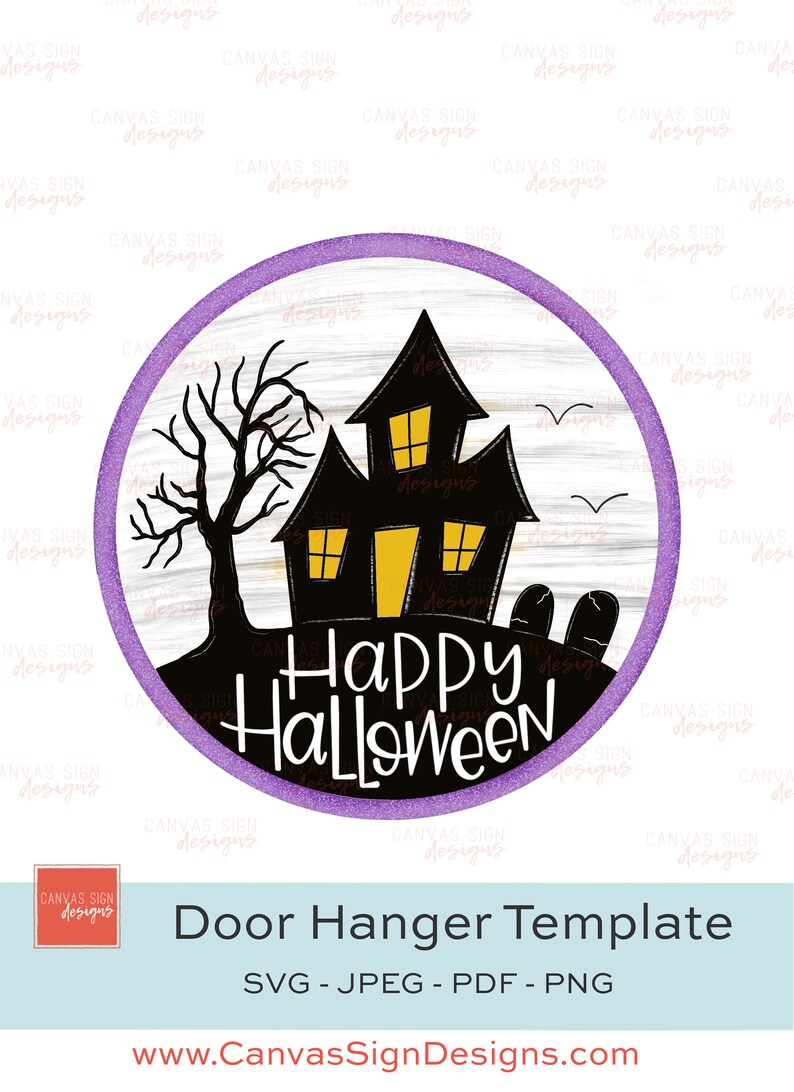 TEMPLATE: Halloween Door Hanger Template Haunted House - Etsy