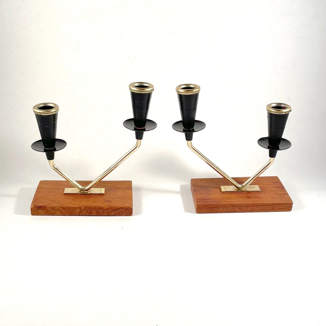 Gunnar Ander Atomic Teak Candle Holder Set (2pcs), Ystad Metall, 1960’s ...