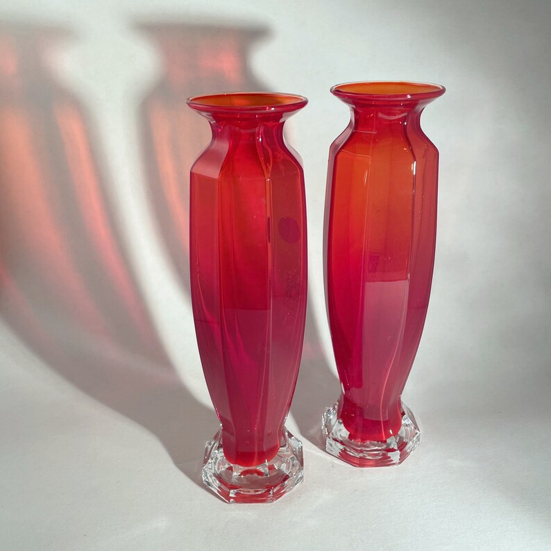 Amberina Cristallo Al Piombo Glass Vase Set pair Italy - Etsy