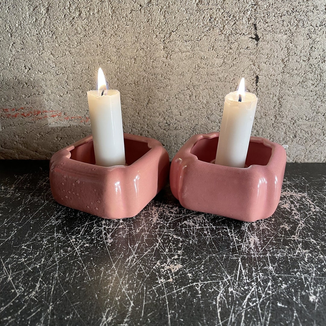 Rosemeade Salmon-pink Candle Holders (pair), North Dakota, 1940’s ...
