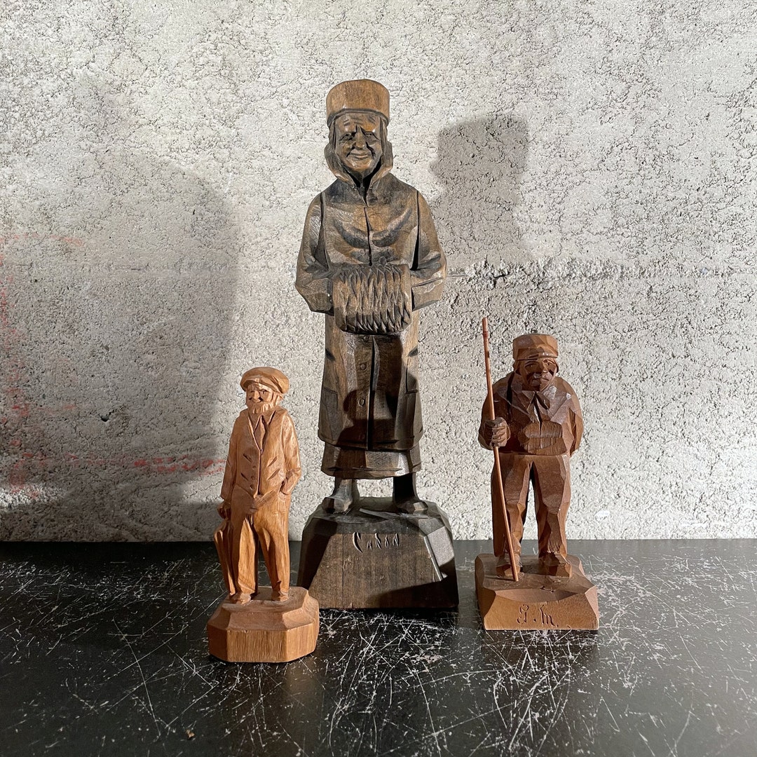 Quebec Folk Art Wood Carvings (3pcs), Caron, G. Morrisette & M. Guay ...