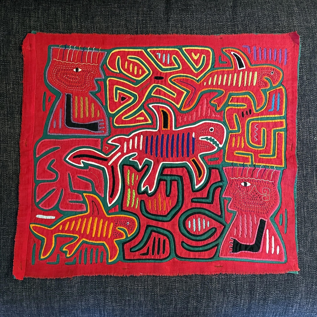 Shark & Shaman Mola, Kuna Tribe Textile Art, Panama, 1970’s Vintage - Etsy