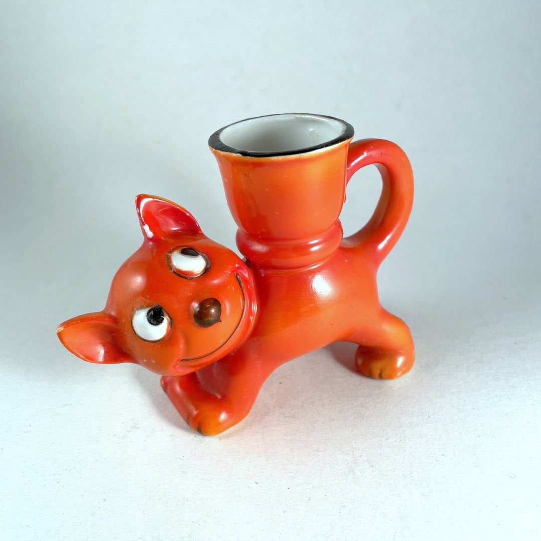 Czech Cartoon Cat Toothpick Holder, Fire-orange, Art Deco, 1930’s ...