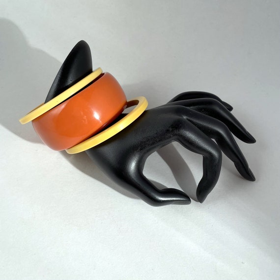 Bakelite Bangle Stack (Orange & Yellow), 1950’s Vinta… - Gem
