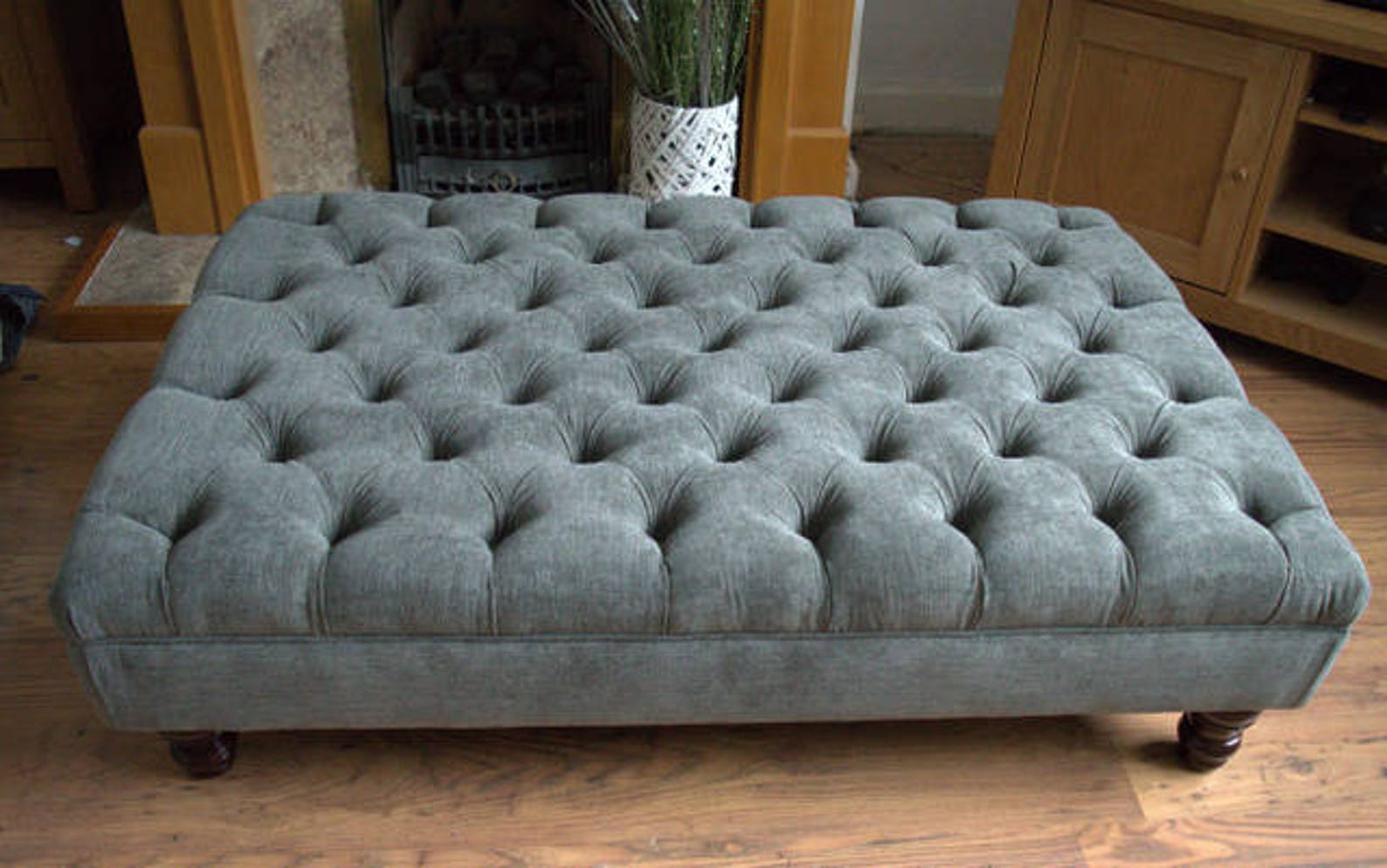 Chesterfield Extra Large Deep Buttoned Footstool in Casino Dark Grey ...