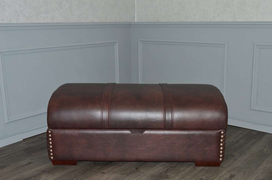 UK Made Stunning Design Storage Chest Footstool in Premium Dark Brown ...