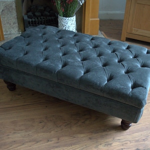 Chesterfield Deep Buttoned Footstool in Crush Charcoal Fabric With ...