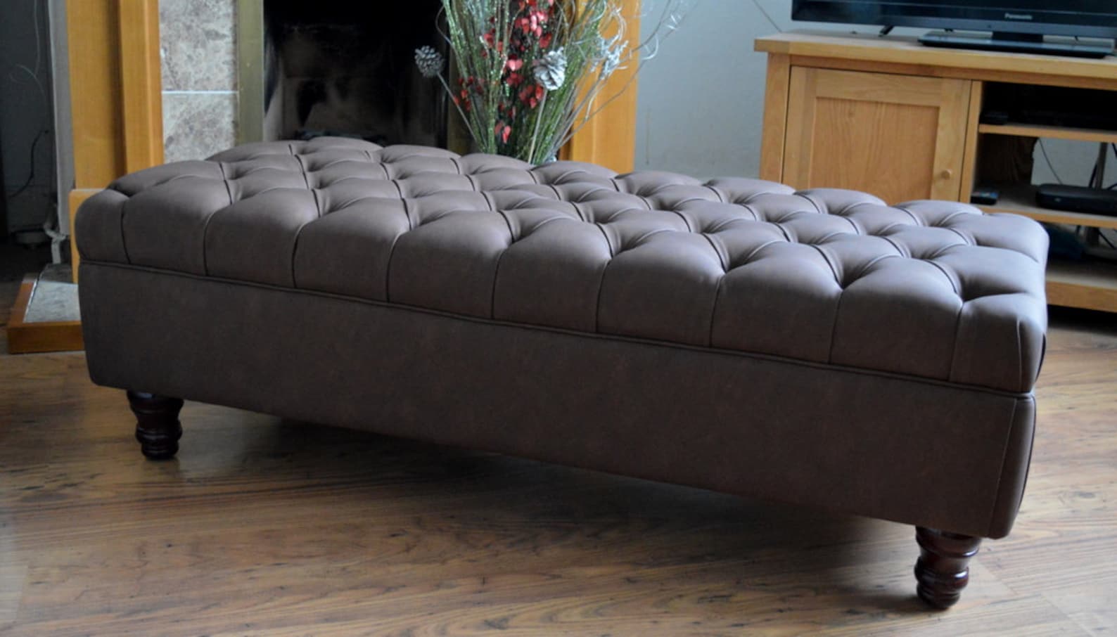 Chesterfield Extra Long Deep Buttoned Footstool in Chocolate Faux ...