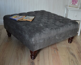 Chesterfield Deep Buttoned Footstool in a Plush Turmeric Velvet With ...