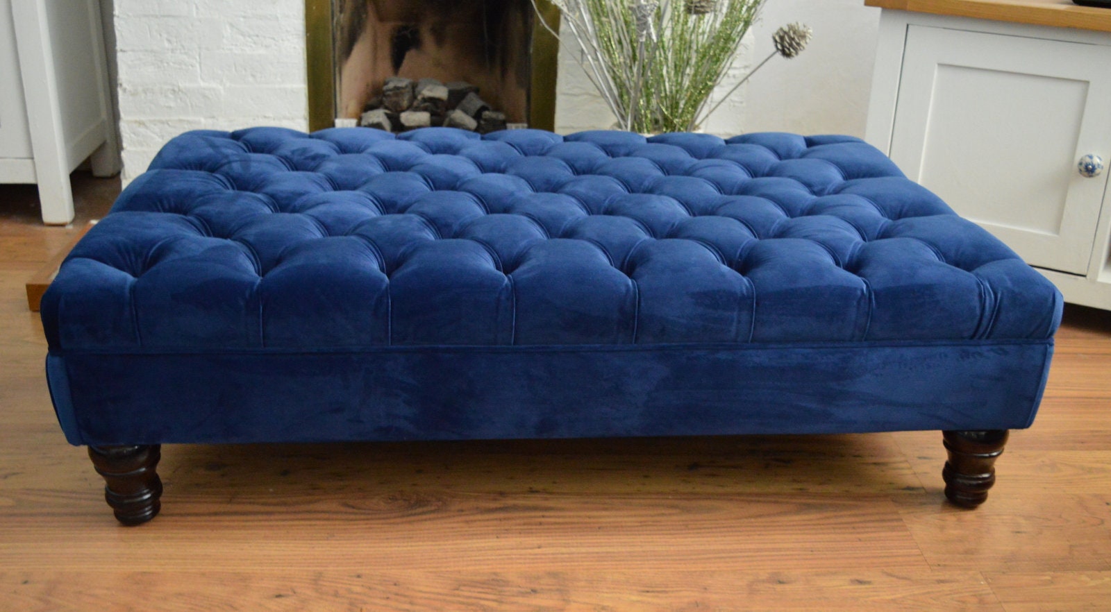 Chesterfield Extra Large Deep Buttoned Footstool in Royal Blue | Etsy