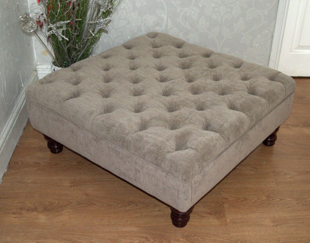 Hand Made Square Design Chesterfield Deep Buttoned Footstool in Casino ...