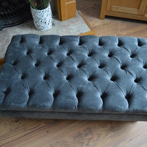 Chesterfield Deep Buttoned Footstool in Crush Charcoal Fabric With ...