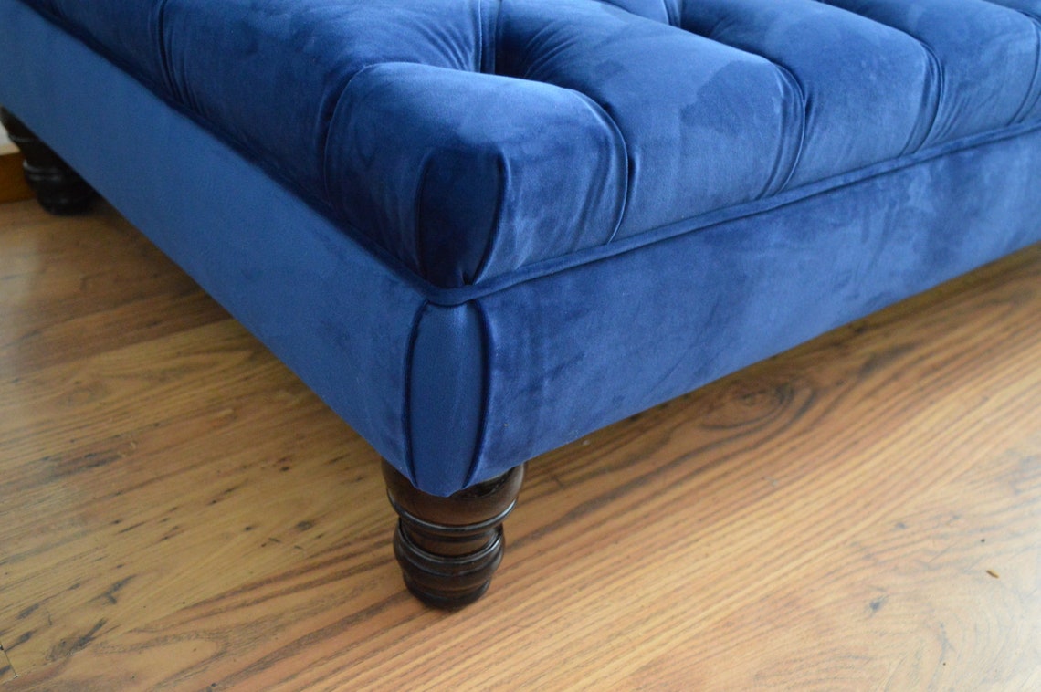 Chesterfield Extra Large Deep Buttoned Footstool in Royal Blue | Etsy