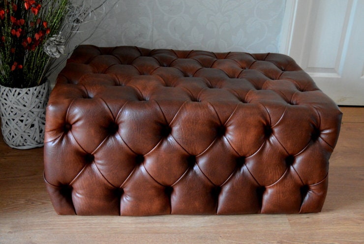 Deep Buttoned All Over Large Footstool Upholstered in a Premium ...