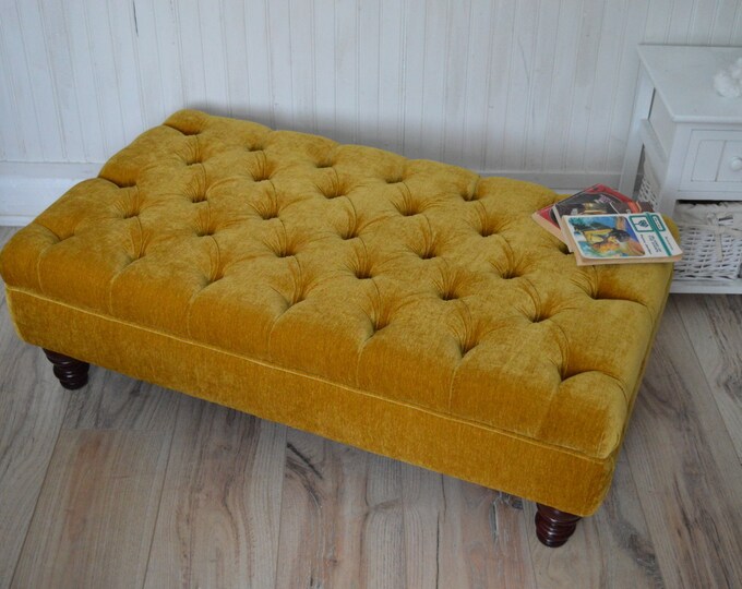 Chesterfield Deep Buttoned Footstool in a Plush Turmeric Velvet With ...