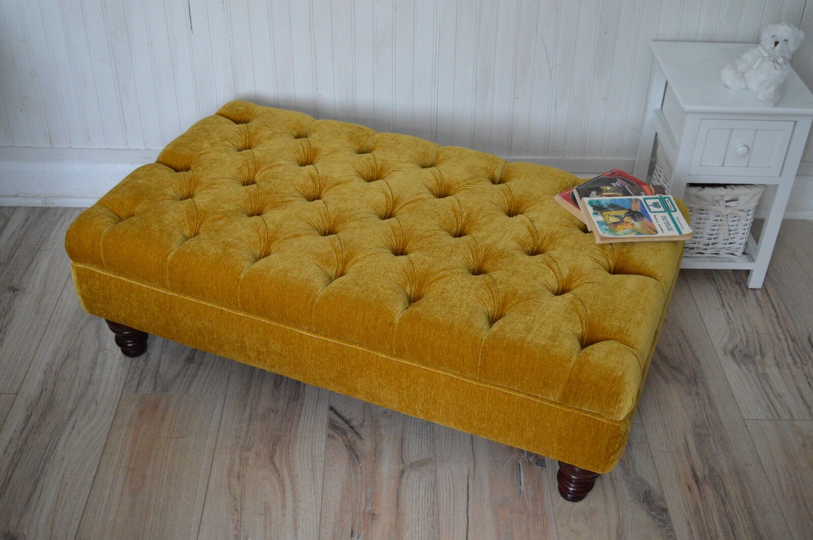 Chesterfield Deep Buttoned Footstool in a Plush Turmeric Velvet With ...
